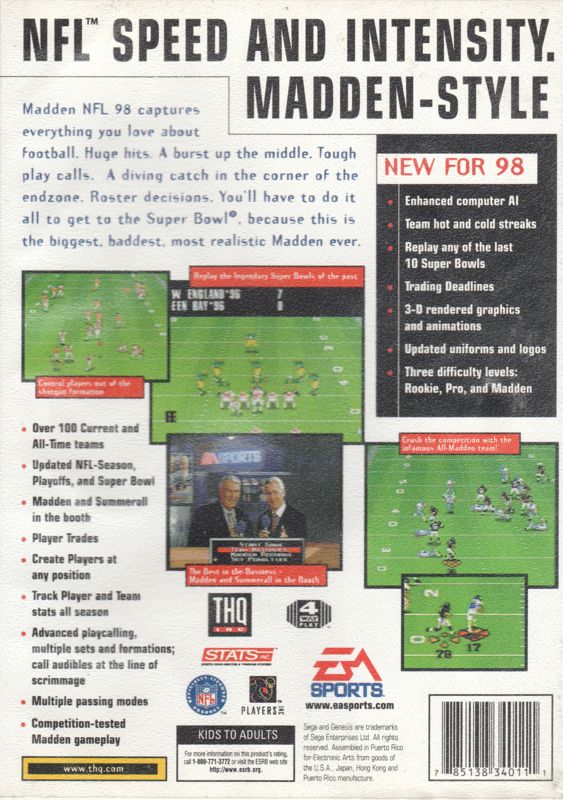 Madden NFL 98 cover or packaging material - MobyGames
