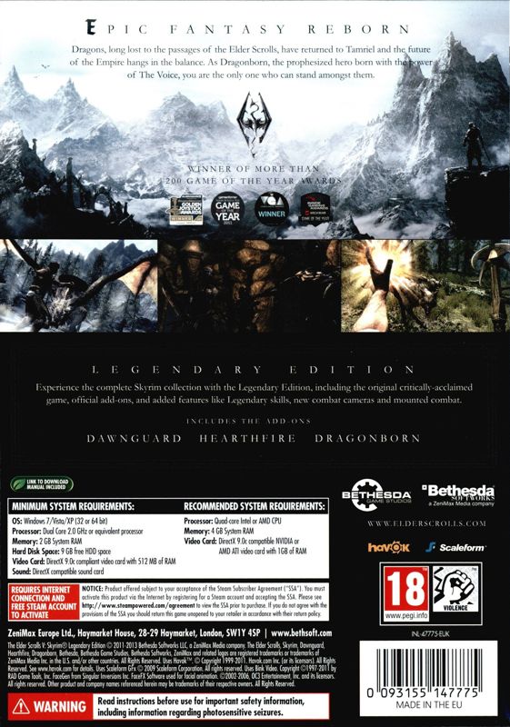 The Elder Scrolls V: Skyrim - Legendary Edition cover or packaging ...