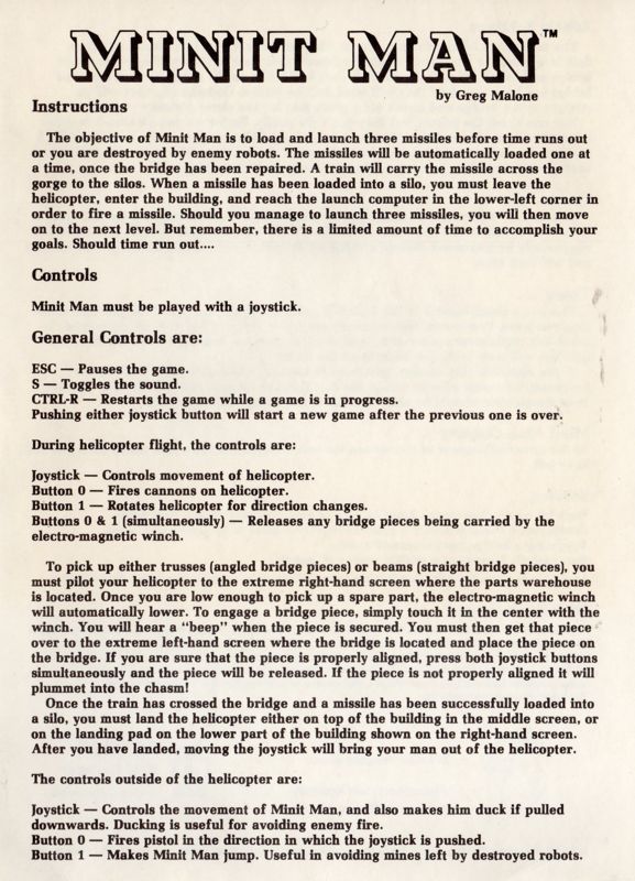 Minit Man cover or packaging material - MobyGames