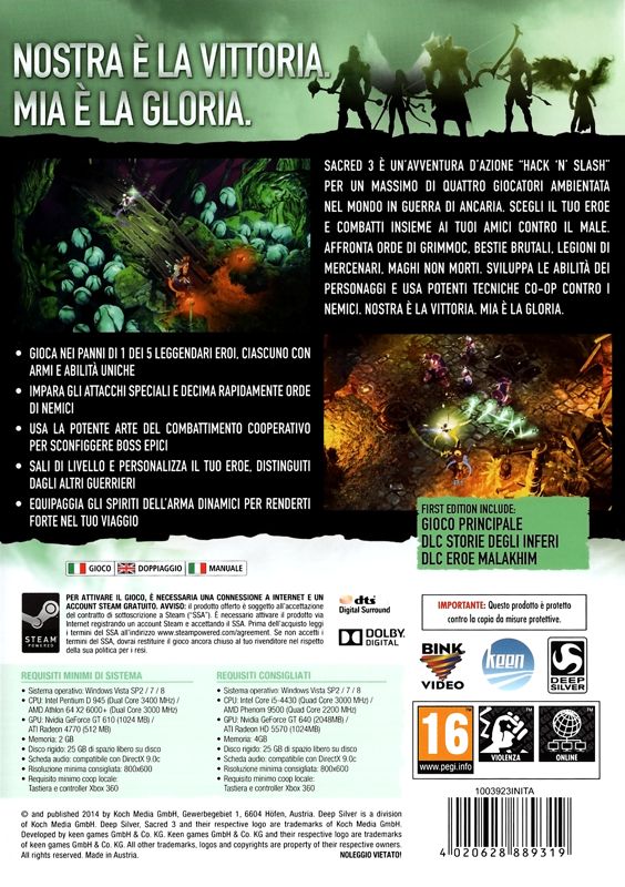 Sacred 3: First Edition cover or packaging material - MobyGames