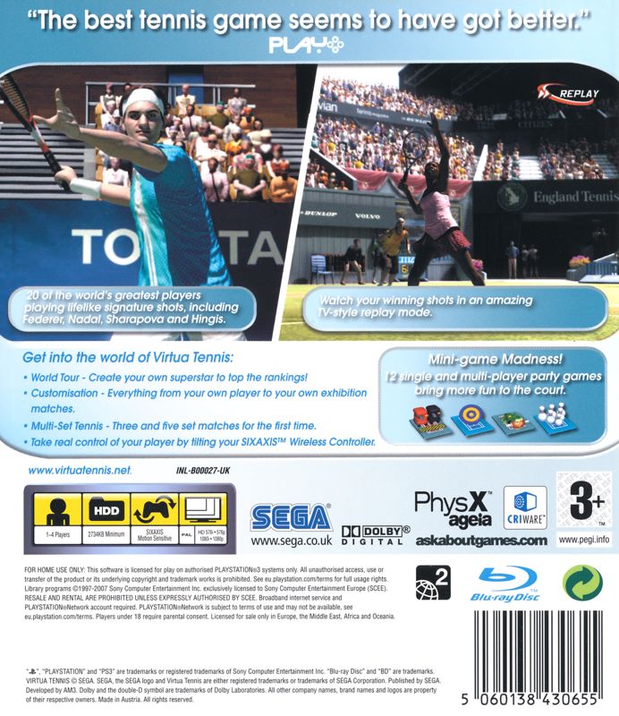 Virtua Tennis 3 cover or packaging material - MobyGames