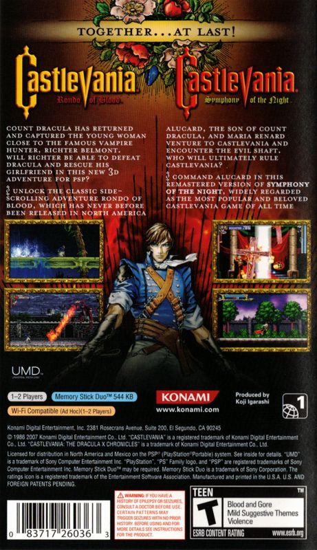 Castlevania: The Dracula X Chronicles cover or packaging material ...