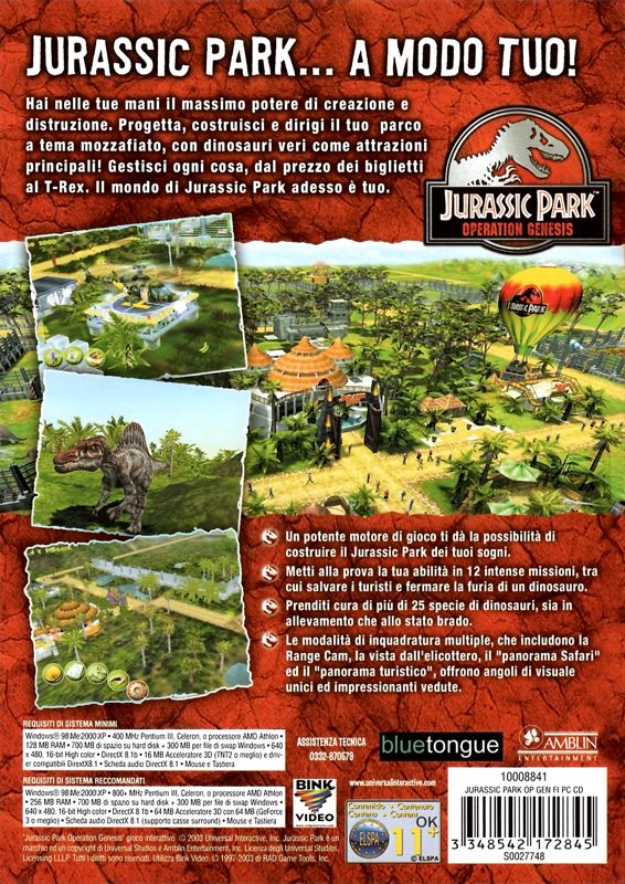 Jurassic Park: Operation Genesis cover or packaging material - MobyGames