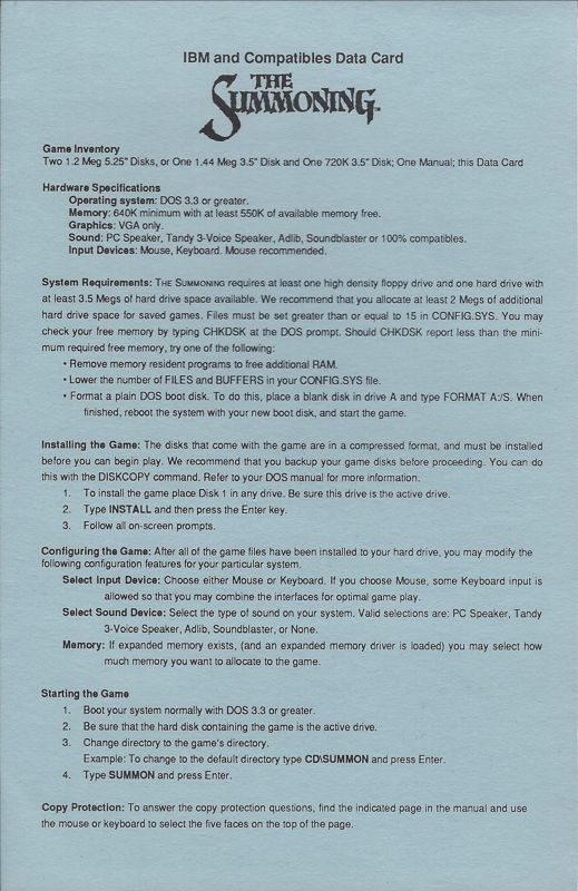 The Summoning cover or packaging material - MobyGames