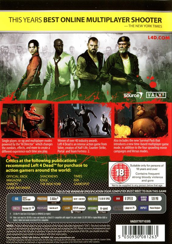Left 4 Dead: Game of the Year Edition cover or packaging material ...