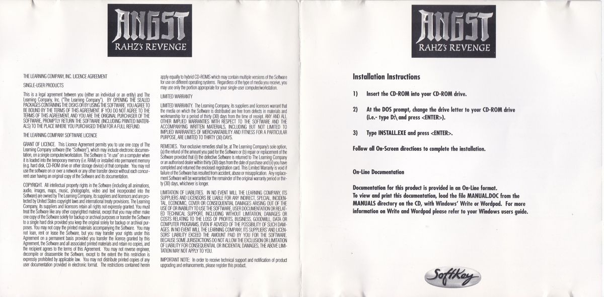 Angst: Rahz's Revenge cover or packaging material - MobyGames