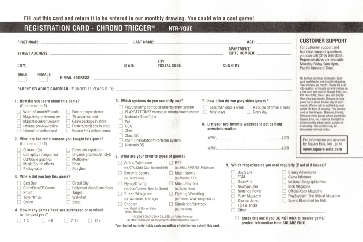 Chrono Trigger cover or packaging material - MobyGames