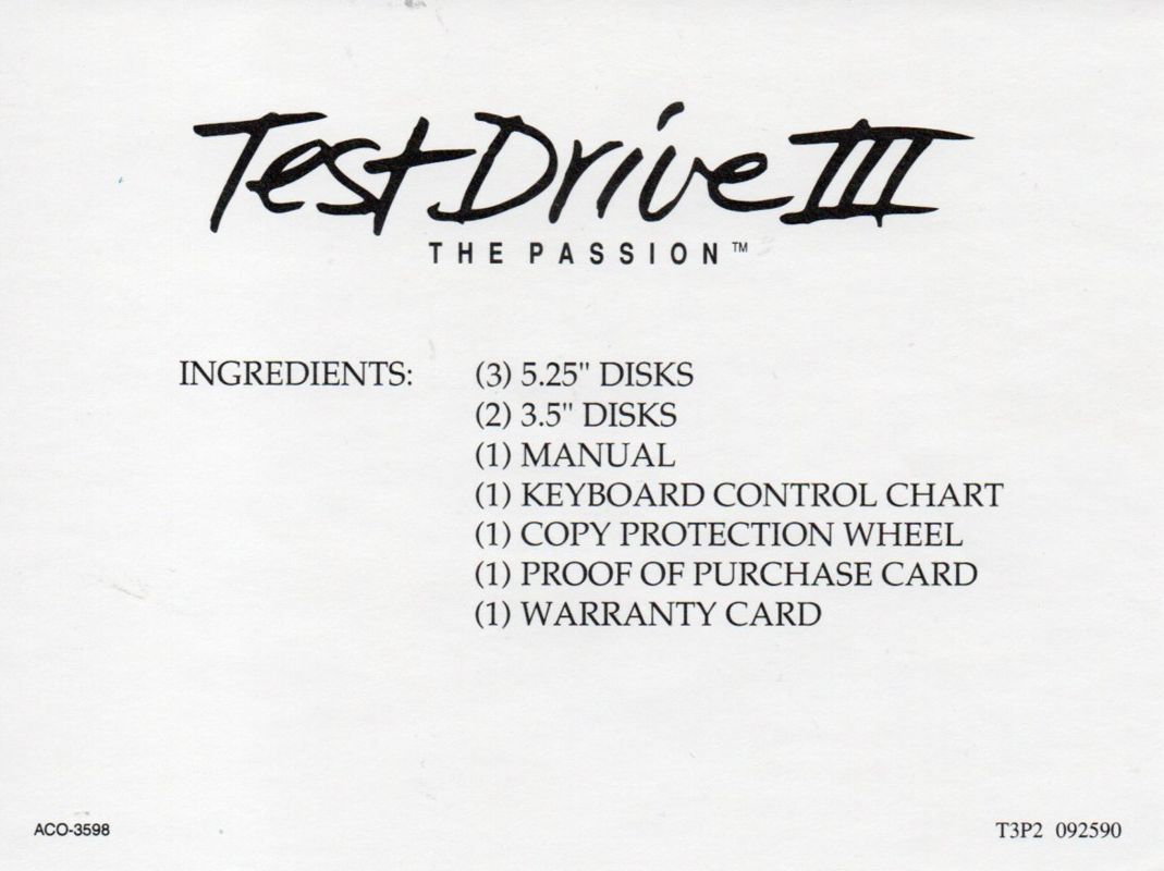 Test Drive III: The Passion cover or packaging material - MobyGames