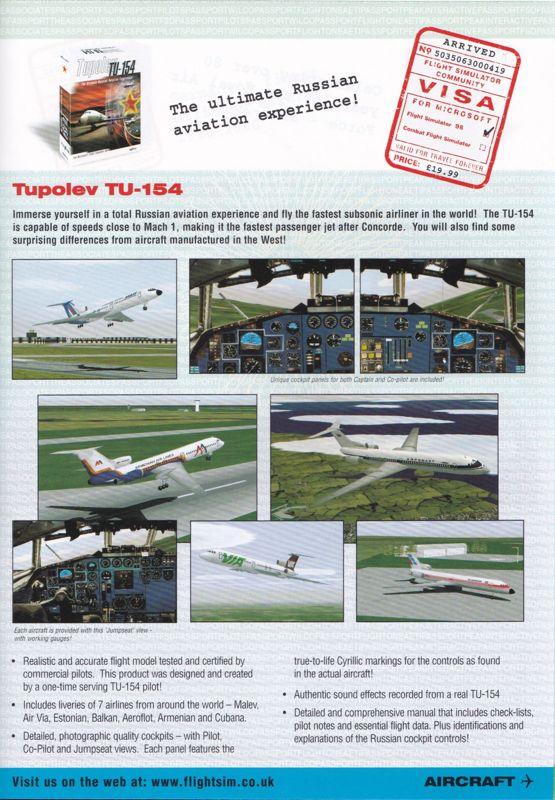 Tupolev TU-154 for Microsoft Flight Simulator 98 official promotional ...
