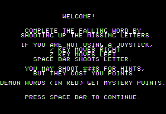 Screenshot of Webster: The Word Game (Apple II, 1983) - MobyGames