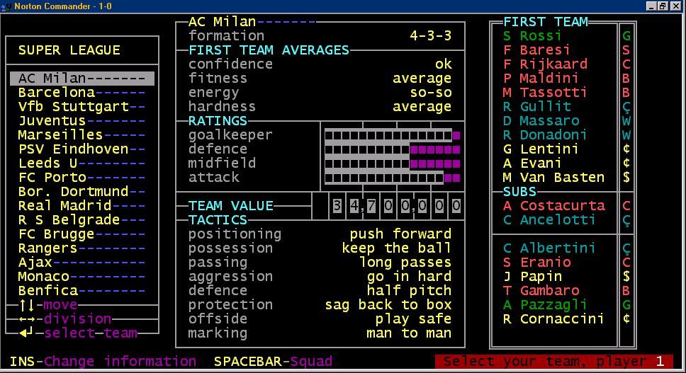 Screenshot of One-Nil Soccer Manager (DOS, 1992) - MobyGames