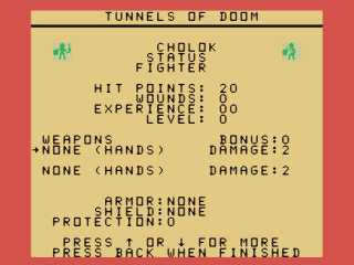 Screenshot of Tunnels of Doom (TI-99/4A, 1982) - MobyGames