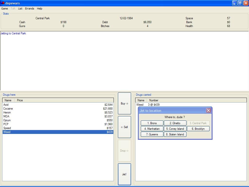 Screenshot of Dope Wars (Windows, 1998) - MobyGames