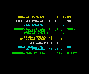 Screenshot of Teenage Mutant Ninja Turtles (ZX Spectrum, 1989) - MobyGames