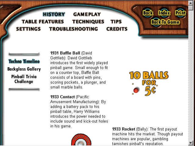 Screenshot of Microsoft Pinball Arcade (Windows, 1998) - MobyGames