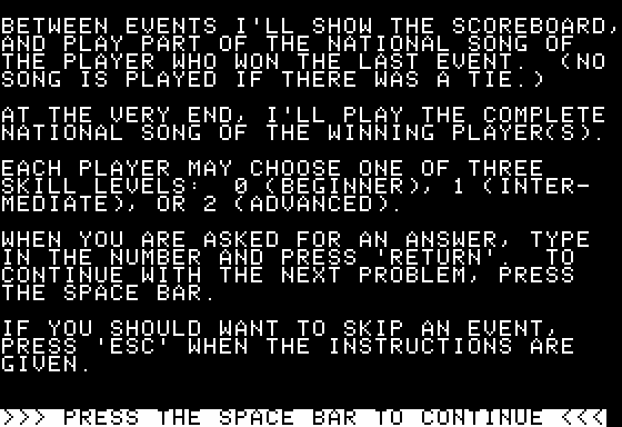 Screenshot of Math Decathlon (Apple II, 1981) - MobyGames