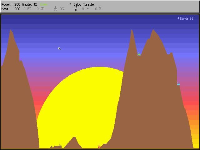 Screenshot of Scorched Earth (DOS, 1991) - MobyGames