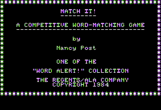 Match It!: A Competitive Word-Matching Game (1984) - MobyGames