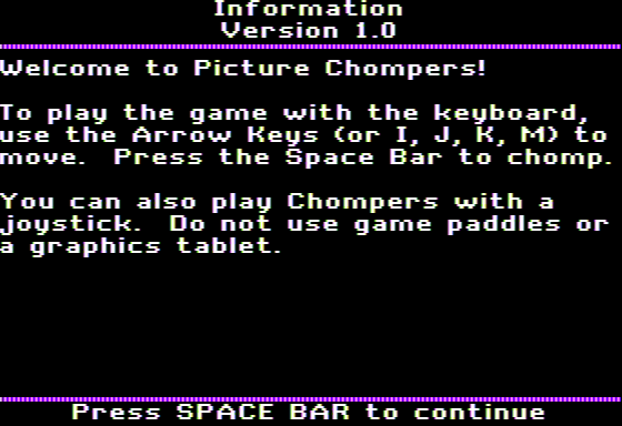 Screenshot of Picture Chompers (Apple II, 1990) - MobyGames