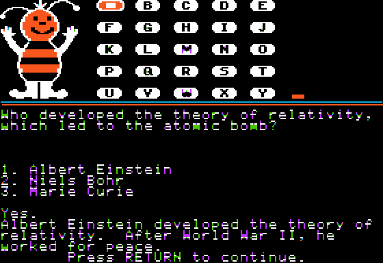 Screenshot of Bingo Bugglebee Presents: Famous People (Apple II, 1985 ...