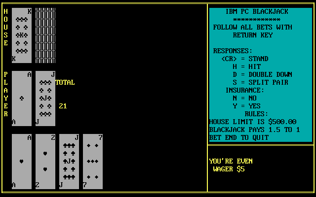 Screenshot Of Ibm Pc Blackjack Dos 1984 Mobygames