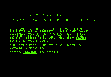 Screenshot of Shoot (Commodore PET/CBM, 1978) - MobyGames