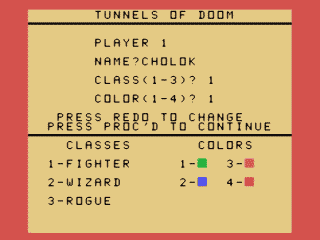 Screenshot of Tunnels of Doom (TI-99/4A, 1982) - MobyGames