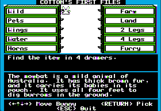 Screenshot of Cotton's First Files (Apple II, 1989) - MobyGames