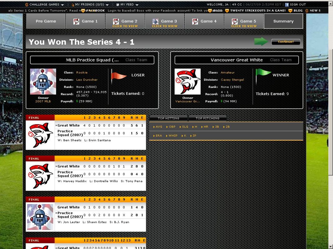 Screenshot of Baseball Boss (Browser, 2008) - MobyGames