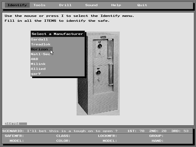 Screenshot of Safe Opening Simulator (DOS, 1993) - MobyGames