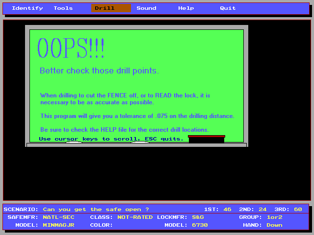 Screenshot of Safe Opening Simulator (DOS, 1993) - MobyGames