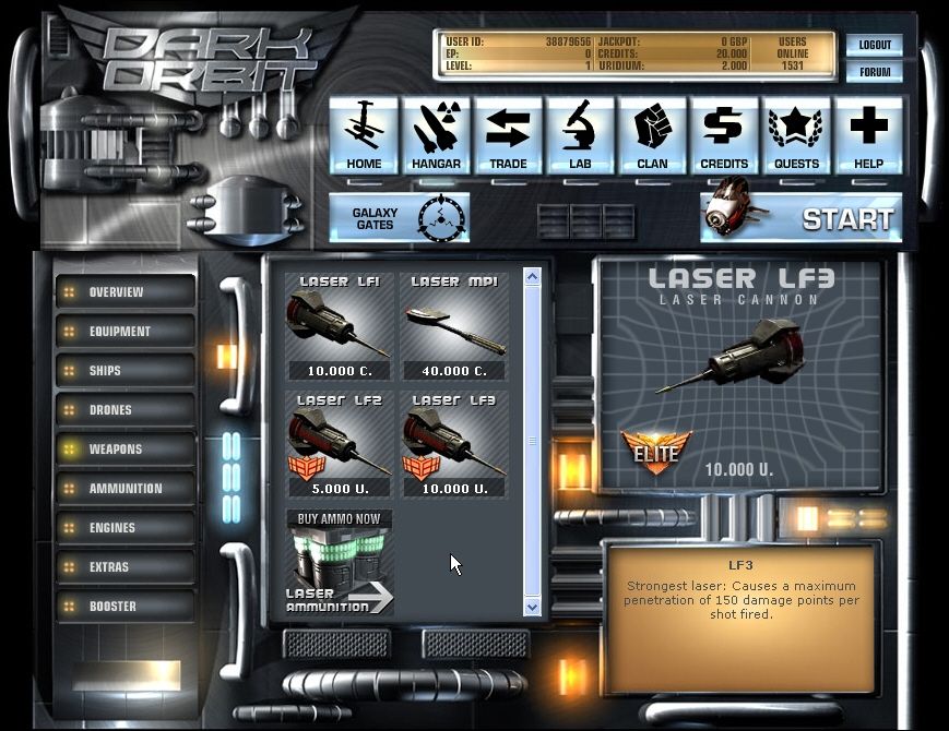Screenshot of Dark Orbit (Browser, 2006) - MobyGames