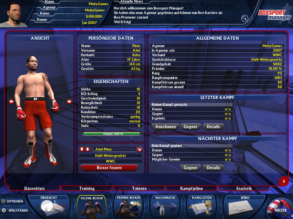 Screenshot of Boxing Manager (Windows, 2007) - MobyGames