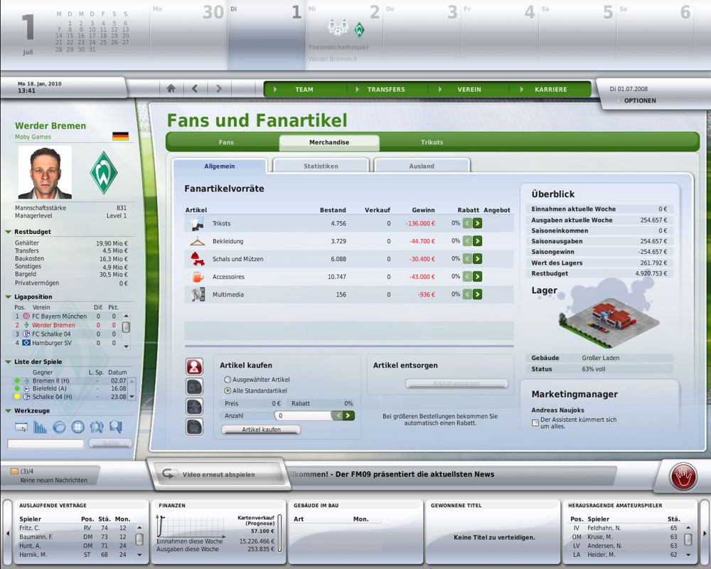 Screenshot of FIFA Manager 09 (Windows, 2008) - MobyGames