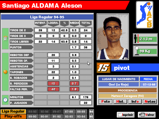 Screenshot of PC Basket 3.0 (DOS, 1995) - MobyGames