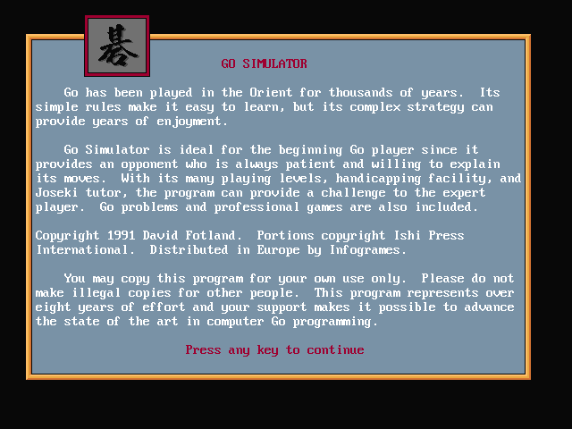 Screenshot of The Many Faces of Go (DOS, 1991) - MobyGames
