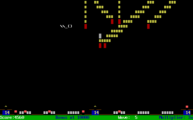 Screenshot of Text Missile Command (DOS, 1995) - MobyGames