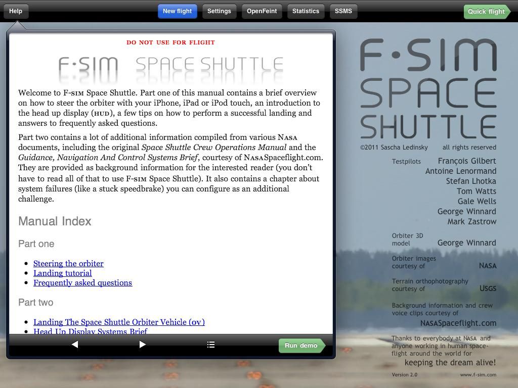 Screenshot of F-SIM Space Shuttle (iPad, 2010) - MobyGames