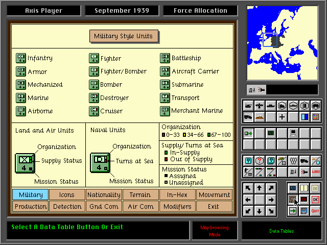 Screenshot of High Command: Europe 1939-'45 (DOS, 1992) - MobyGames