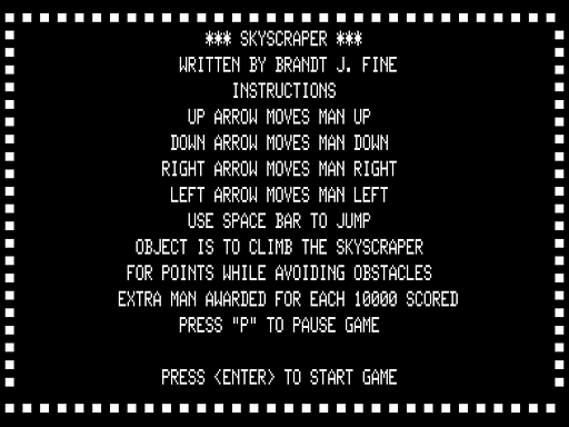 Screenshot of Skyscraper (TRS-80, 1981) - MobyGames