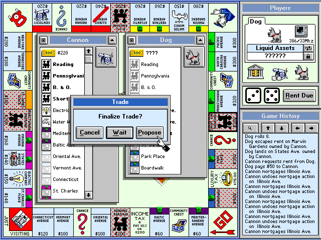 Screenshot of Monopoly Deluxe (DOS, 1992) - MobyGames