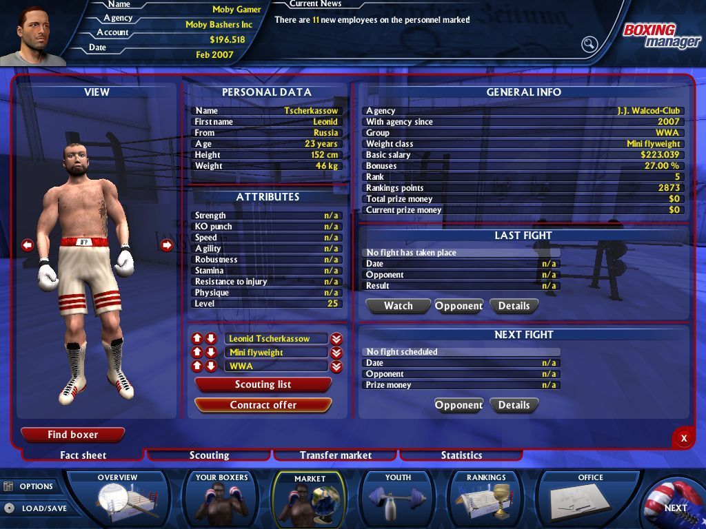 Screenshot of Boxing Manager (Windows, 2007) - MobyGames