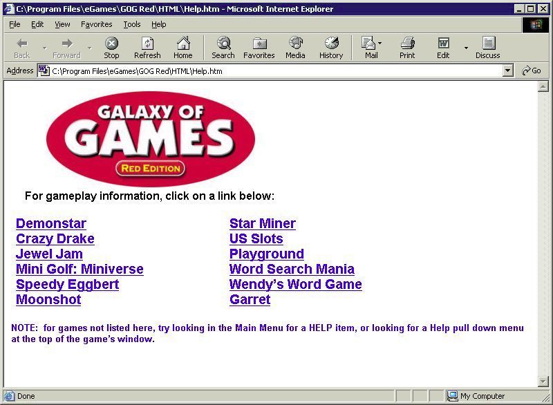 Screenshot of Galaxy of Games: Red Edition (Windows, 2000) - MobyGames