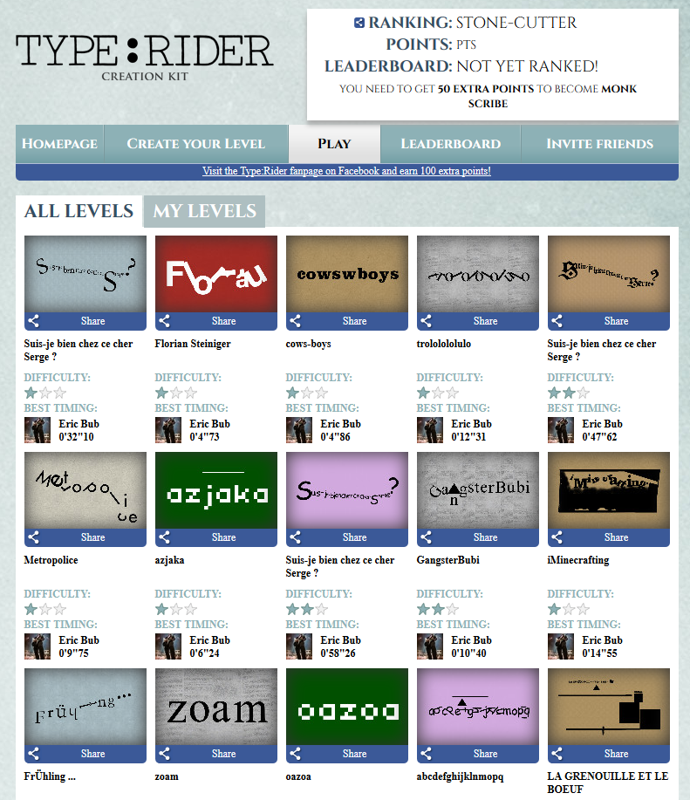 Screenshot of Type:Rider: Creation Kit (Browser, 2013) - MobyGames
