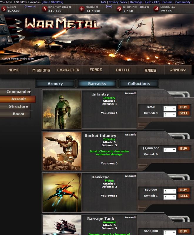 Screenshot of War Metal (Browser, 2012) - MobyGames
