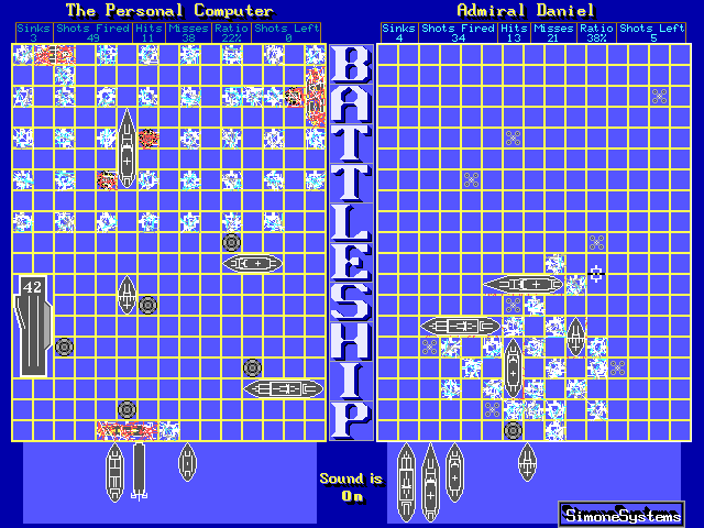 Screenshot of Battleship (DOS, 1991) - MobyGames