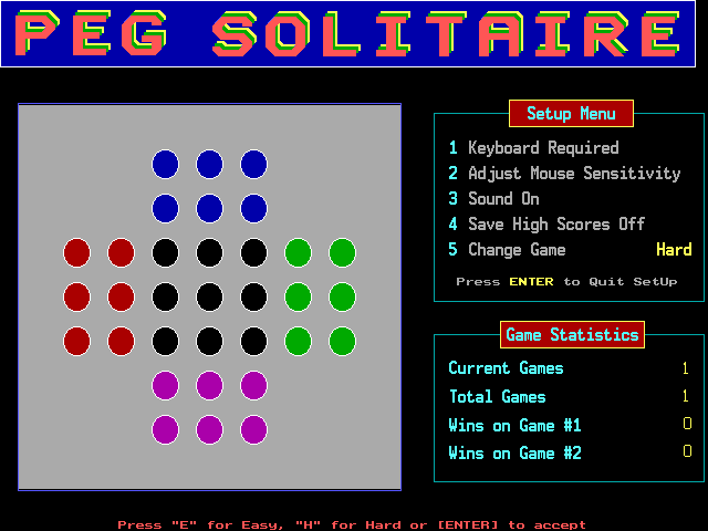 Screenshot of Peg Solitaire (DOS, 1990) - MobyGames