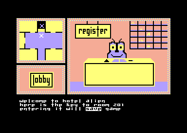 Screenshot of Hotel Alien (Commodore 64, 1985) - MobyGames