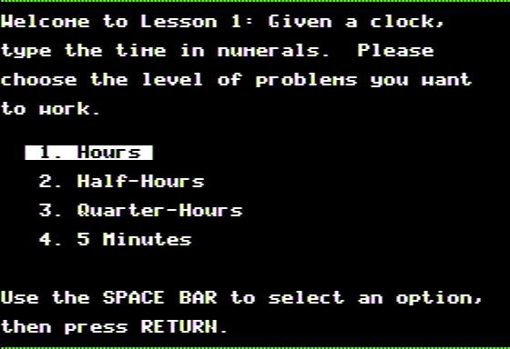 Screenshot of Telling Time (Apple II, 1986) - MobyGames