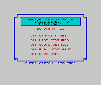 Screenshot of European II (ZX Spectrum, 1987) - MobyGames